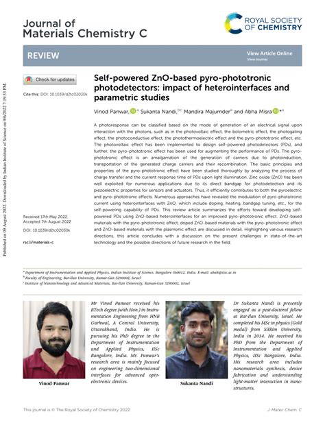 Pdf Self Powered Zno Based Pyro Phototronic Photodetectors Impact Of Heterointerfaces And