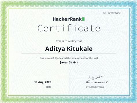 Aditya Kitukale On Linkedin Javacertified Hackerrank
