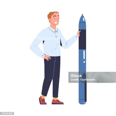 Personnage Dhomme Avec Un Énorme Stylo Illustration Vectorielle Du
