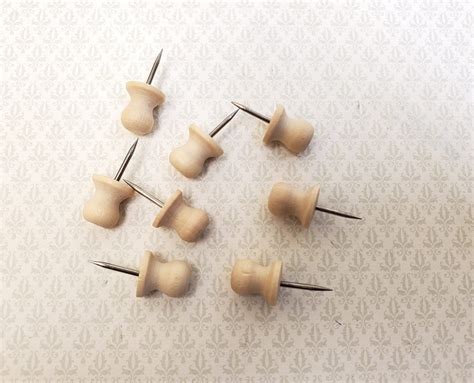 Wood Thumb Tacks Push Pins 8 Pieces Use For Dollhouse Miniature