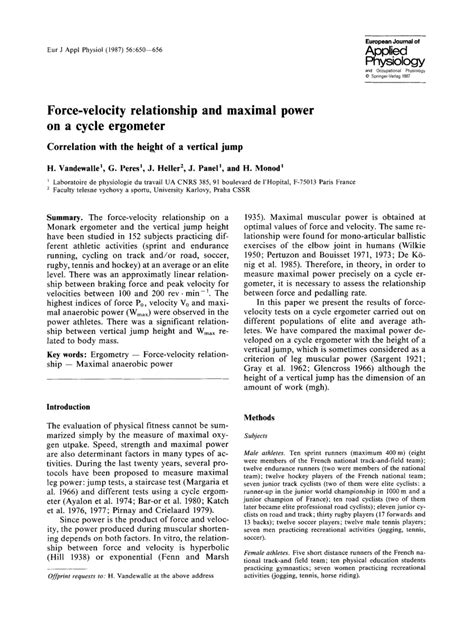 pdf force velocity relationship and maximal power on a cycle