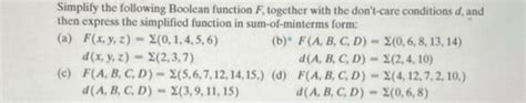 Solved Simplify The Following Boolean Function F Together