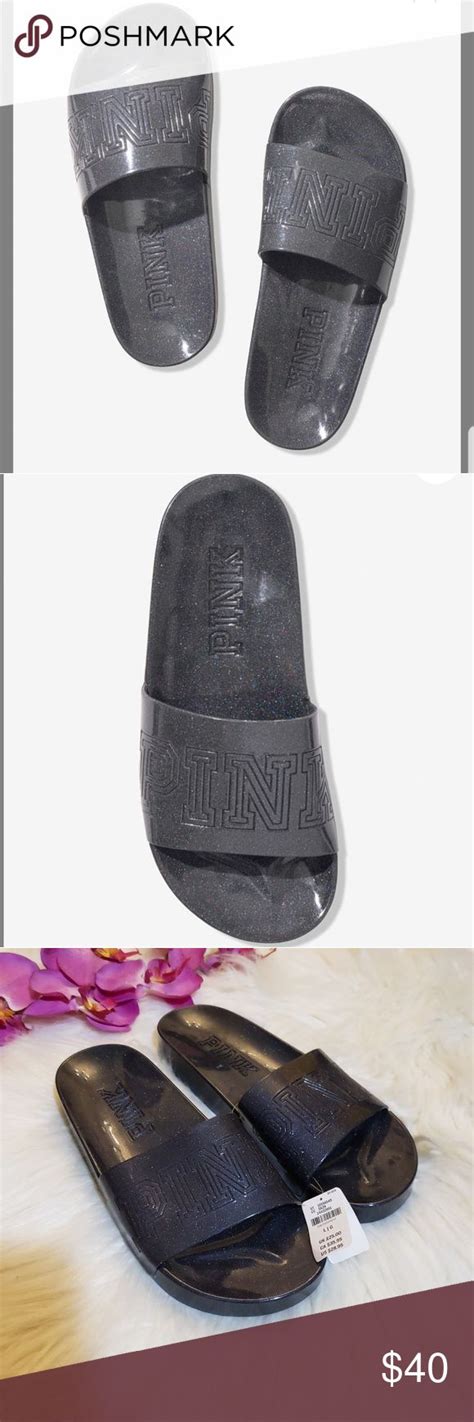 Sold 🆕️ Vs Pink Black Glitter Jelly Slides Victoria Secret Shoes Vs
