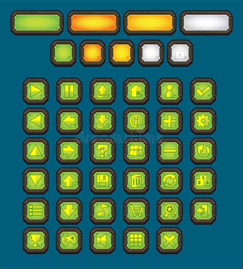 Metal Game Button Set Stock Vector Illustration Of Black