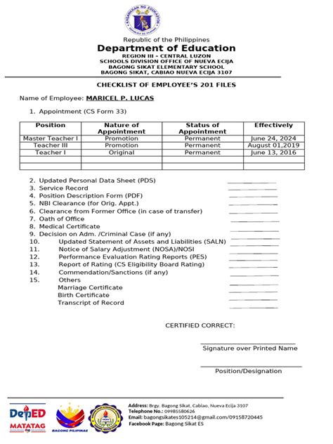 201 Files Checklist Pdf