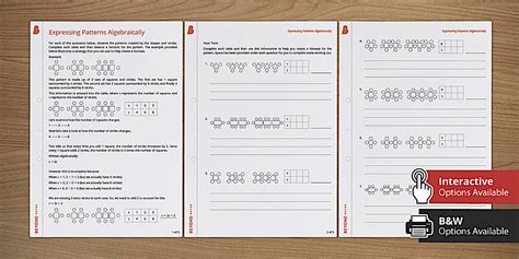 Expressing Patterns Algebraically Worksheet