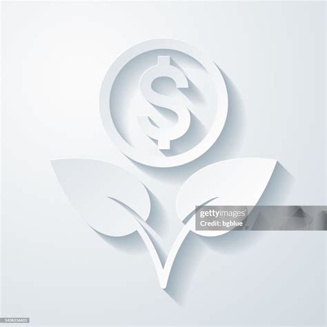 Growing Dollar Icon With Paper Cut Effect On Blank Background High Res