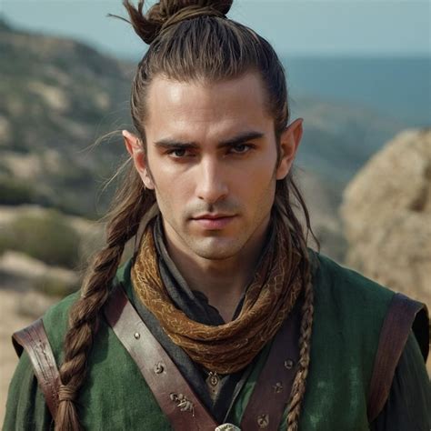 A Man With A Braid In His Hair Is Wearing A Bandana Premium Ai