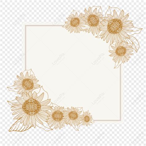 황금 꽃 일러스트 선화 테두리 일러스트잎 봄 손으로 그린파티화려한 Png 일러스트 무료 다운로드 Lovepik