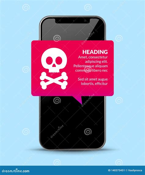 Mobile Phone Virus Alert Malware Smartphone Scam Phishing Security Error Skull Message Stock