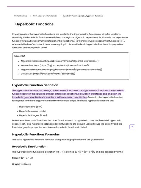 Hyperbolic Function Mts 201 Pdf Trigonometric Functions Function