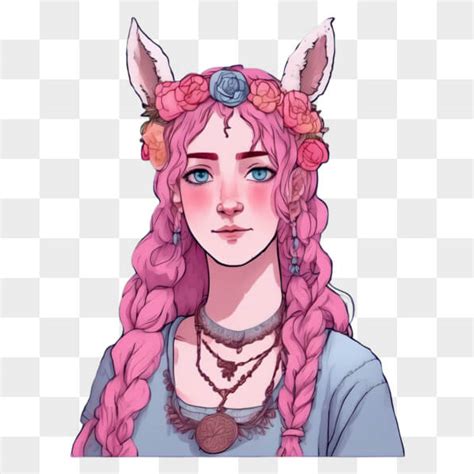 Download Creative Girl With Pink Hair And Bunny Ear Headband Cartoons