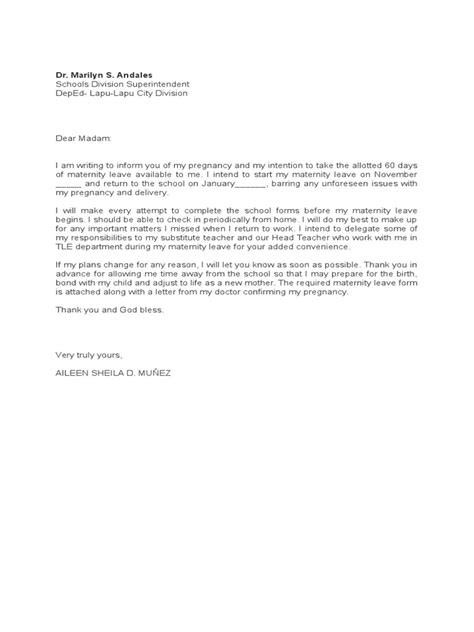 Maternity Leave Letter