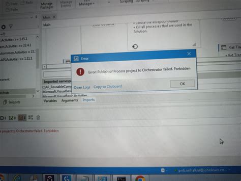 Unable To Publish The Code To Orchestrator Orchestrator Uipath Community Forum