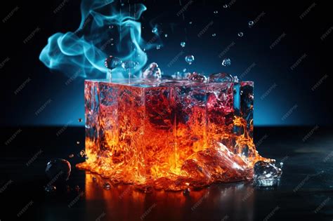 Premium Ai Image Ice Cube Melting On A Flaming Table Contrasting Elements