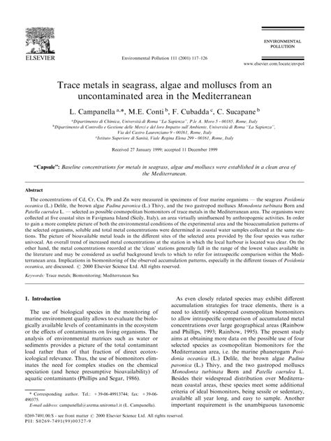 Pdf Trace Metals In Seagrass Algae And Molluscs From An