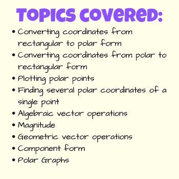 Polars And Vectors Review Activity By Sun Sine TPT