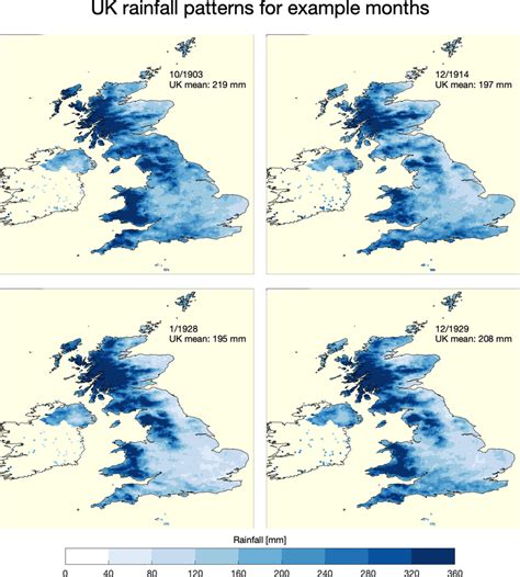 Example Maps Of Gridded Rainfall Estimate For The Four Wettest Uk Download Scientific Diagram