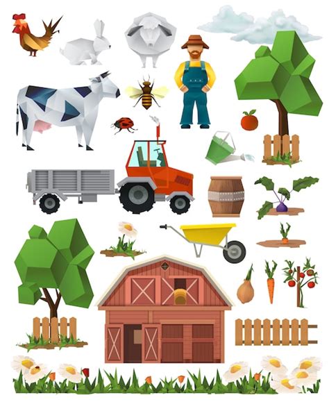 Premium Vector Farm Low Poly Set Of Vector Icons