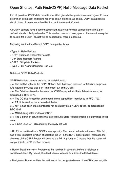 Open Shortest Path Firstospf Hello Message Data Packet