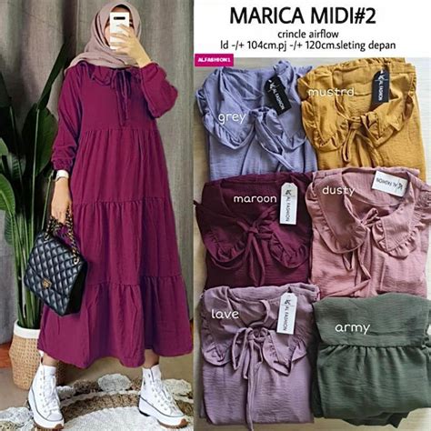 Jual JMY MARICA MIDI DRESS BY FASHION HIJAB SOLO Midi Dress Crinkle Airflow LD 110 Bisa COD