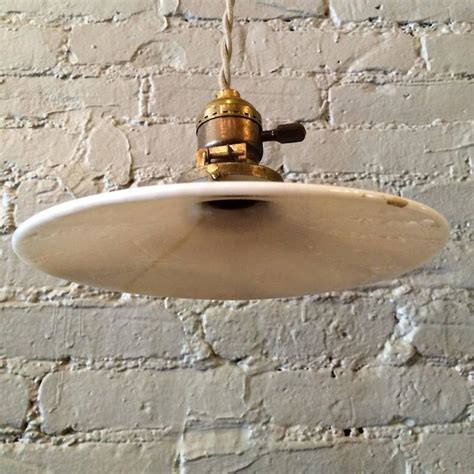 Pair Of Milk Glass Disc Pendant Lights With Brass Fitters At 1stdibs