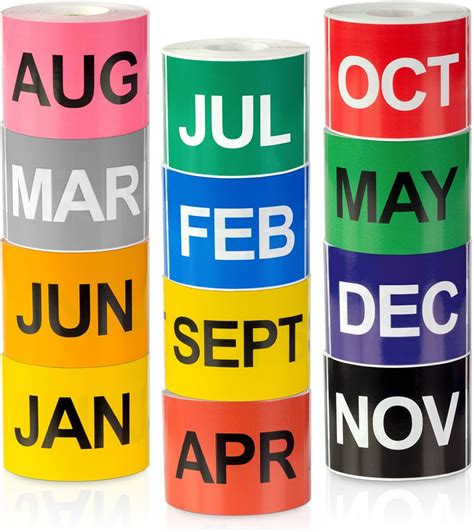 3600 Labels 12 Months Of The Year Labels Color Coded Circle Dot January To