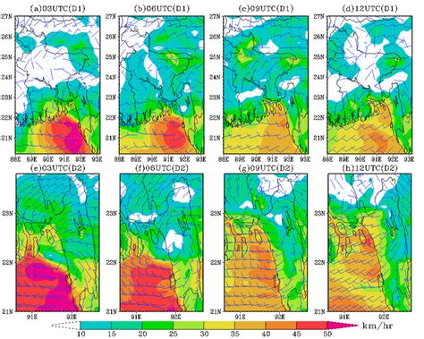 Spatial Distribution Of Simulated Wind Kmhr At A 0300 B 0600 Download Scientific
