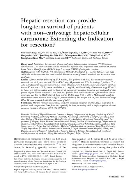 Pdf Hepatic Resection Can Provide Long Term Survival Of Patients With Nonearly Stage