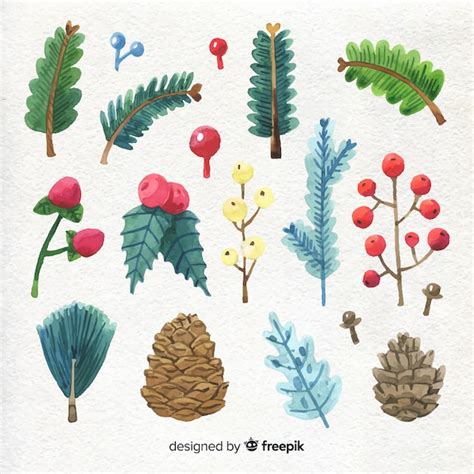 Elementos de Natal em Aquarela Vetor Grátis