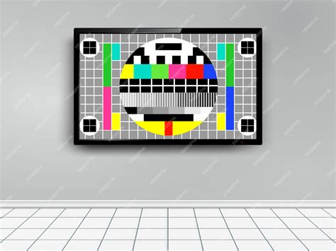 벽에 테스트 패턴 화면이 있는 Tv 프리미엄 벡터