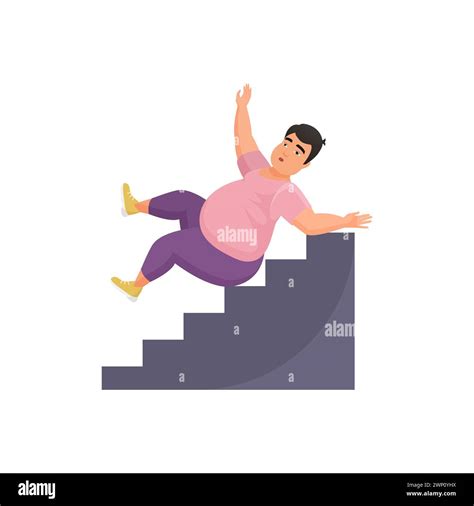 Overweight Man Falling Down From Stairs Plus Size Male Character