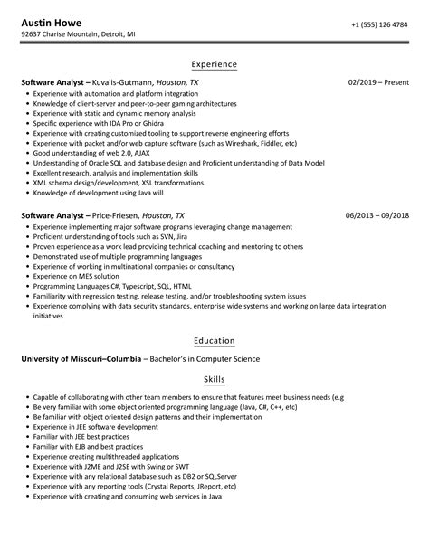 Software Analyst Resume Samples Velvet Jobs