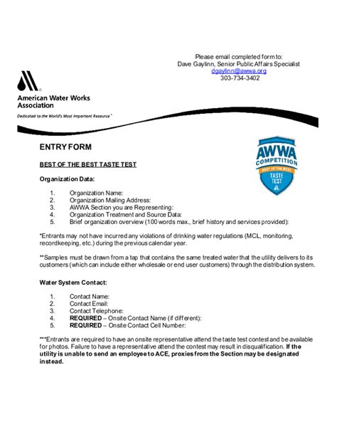 Fillable Online Ace19 Taste Test Entry Form Fax Email Print Pdffiller