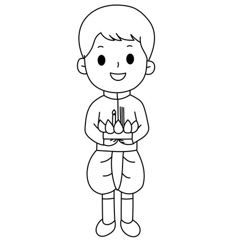 ผู้ชายถือกระทง ลายเส้น