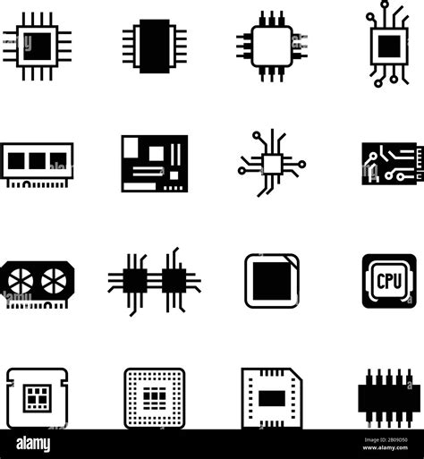 Computer Electronic Chips Motherboard Hardware Processor Vector Set