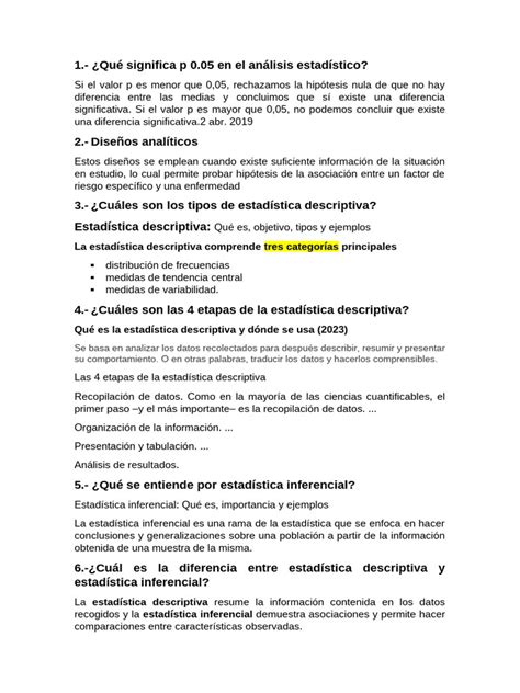 Preguntas Pdf Estadísticas Descriptivas Estadísticas