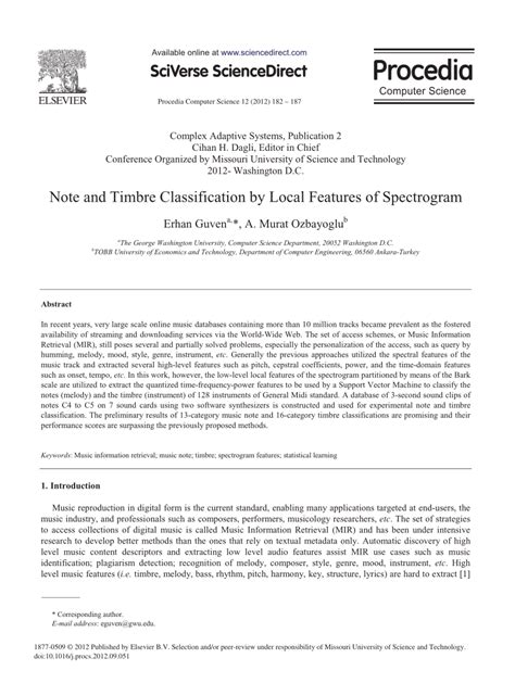 Pdf Note And Timbre Classification By Local Features Of Spectrogram