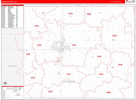Garfield County Ok Zip Code Wall Map Red Line Style By Marketmaps