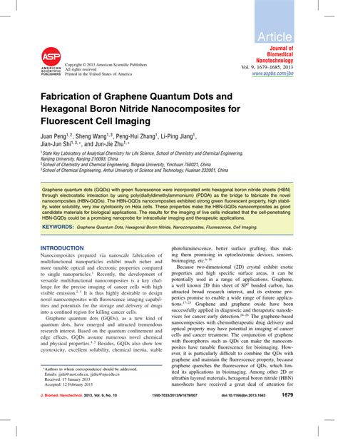 Pdf Fabrication Of Graphene Quantum Dots And Hexagonal Boron Nitride Nanocomposites For