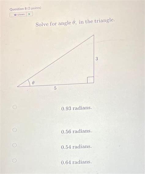 Solved Solve for angle θ in the triangle 0 93 radians Chegg com