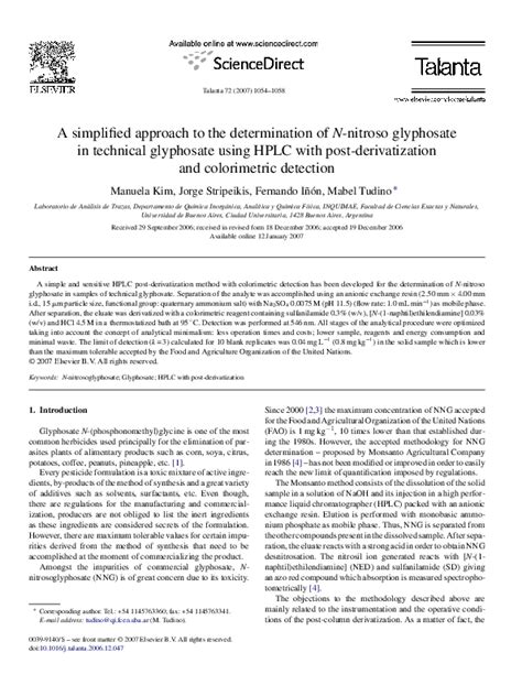 Pdf A Simplified Approach To The Determination Of N Nitroso Glyphosate In Technical Glyphosate