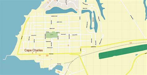 Cape Charles Virginia Us Map Vector Exact High Detailed City Plan