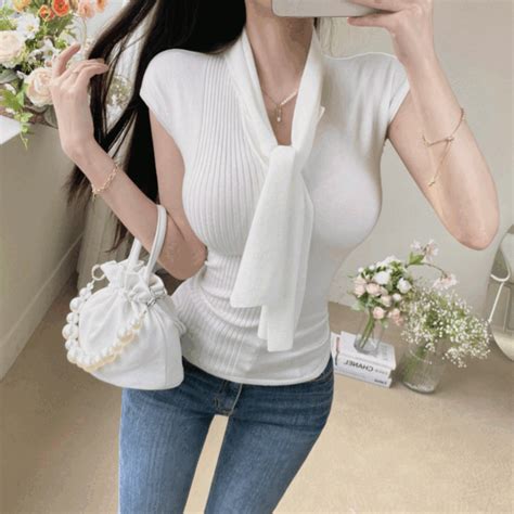 전컬러당일🚚[동일상품최저가💨] 캡소매 타이 반반 반팔 니트 3color 에이블리