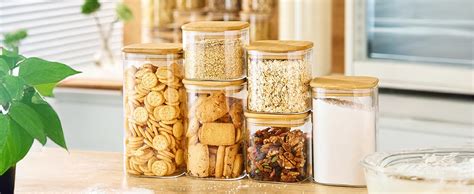 Homartist Square Glass Jars With Bamboo Lids Muti Size Set
