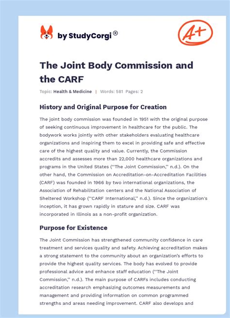 The Joint Body Commission And The Carf Free Essay Example