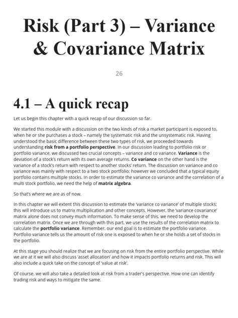risk part 3 variance and covariance matrix varsity by zerodha all