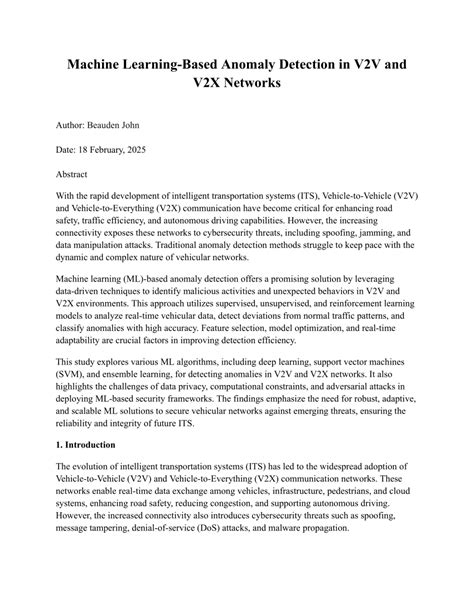 Pdf Machine Learning Based Anomaly Detection In V2v And V2x Networks