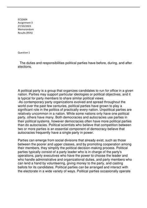 Ecs2604 Assignment 3 Memo Answers Semester 2 2023 ECS2604 Stuvia SA