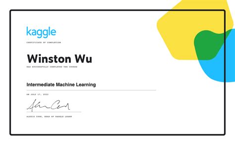 Winston Wu Completed The Intermediate Machine Learning Course On Kaggle